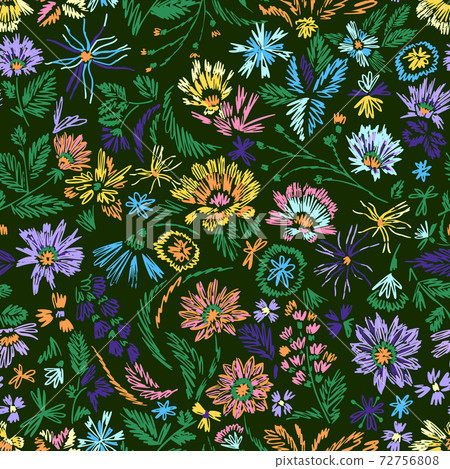 Cartoon botanical seamless pattern. Fun...-插圖素材 [72756808] - PIXTA圖庫