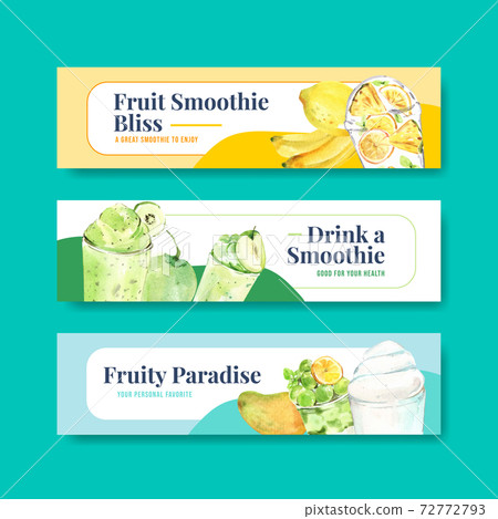 Banner template with fruits smoothies concept... - Stock Illustration ...
