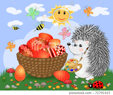 Easter hedgehog with a brush and a palette... - Stock Illustration ...