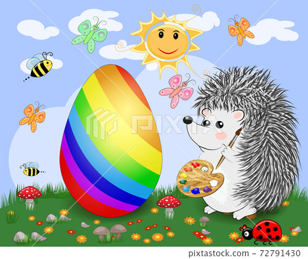 Easter hedgehog with a brush and a palette... - Stock Illustration ...