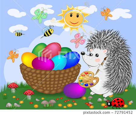 Easter hedgehog with a brush and a palette... - Stock Illustration ...