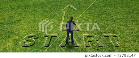 A businessman standing on the starting line... - Stock Illustration ...