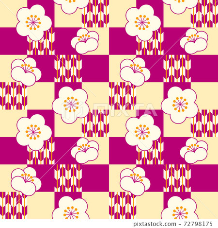 Seamless pattern with white plum flowers lined... - Stock Illustration ...