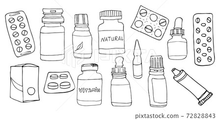 Hand drawn vector doodle set of vitamins,... - Stock Illustration ...