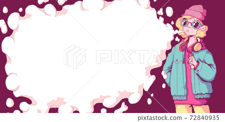 Teenager girl vaper stand and smoke vape mode.... - Stock Illustration ...