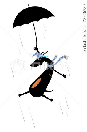 Windy day and a dog with umbrella illustration.... - Stock Illustration ...