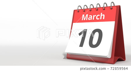 March 10 date on the flip calendar page, 3d... - Stock Illustration ...
