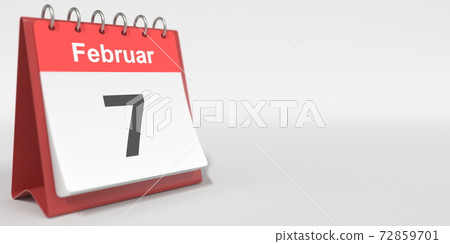 February 7 date written in German on the flip... - Stock Illustration ...