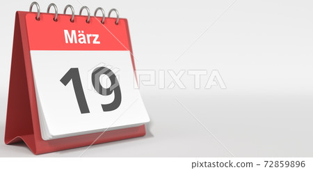 March 19 date written in German on the flip... - Stock Illustration ...