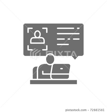 Man at computer reads a resume, id verification... - Stock Illustration ...