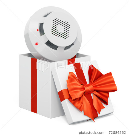 Fire and flame detector inside gift box,... - Stock Illustration ...