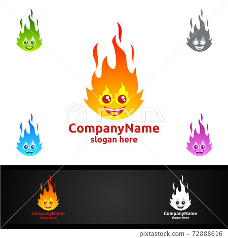 Fire and Flame with Cute Face Character Logo...-插圖素材 [72888616] - PIXTA圖庫