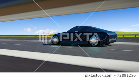 EV concept car run on the road. 3d rendering - Stock Illustration ...