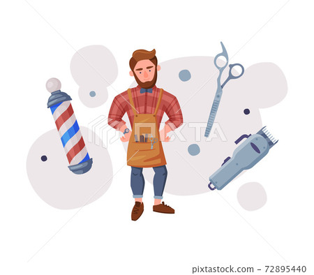 Professional Bearded Male Barber with Tools... - Stock Illustration ...
