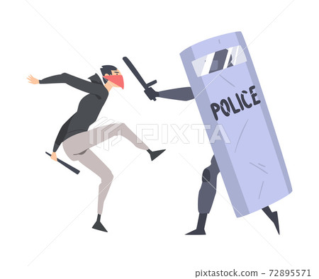 Young Man Rioter with Covered Face Fighting... - Stock Illustration ...