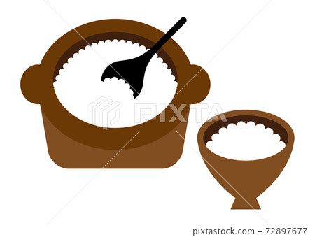 Illustration of rice and rice bowl in clay pot - Stock Illustration ...