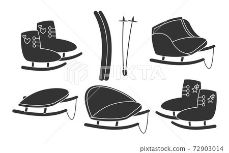 Winter sports glyph sleigh ski skates vector set - Stock Illustration ...