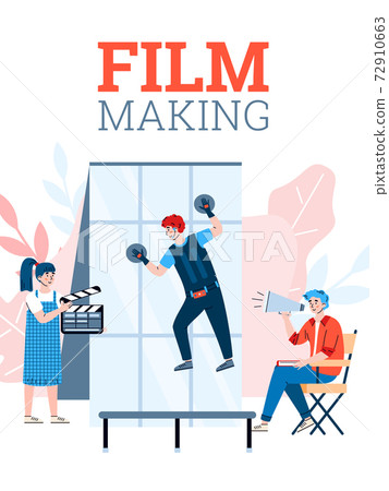 Filmmaking poster with shooting team filming... - Stock Illustration ...