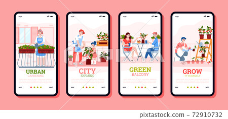 A set of mobile phone screens with home garden... - Stock Illustration ...