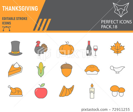 Thanksgiving color line icon set, holiday... - Stock Illustration ...
