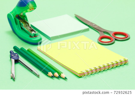 Compass, color pencils, notebook, note paper,... - Stock Photo ...