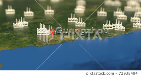 Guangzhou city and factory icons on the map,... - Stock Illustration ...