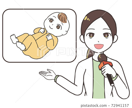 Reporter woman introducing a baby - Stock Illustration [72941157] - PIXTA