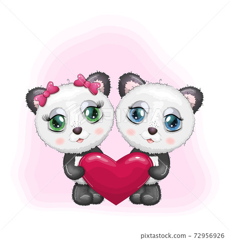 Cute Panda holds big heart. design for holiday... - Stock Illustration ...