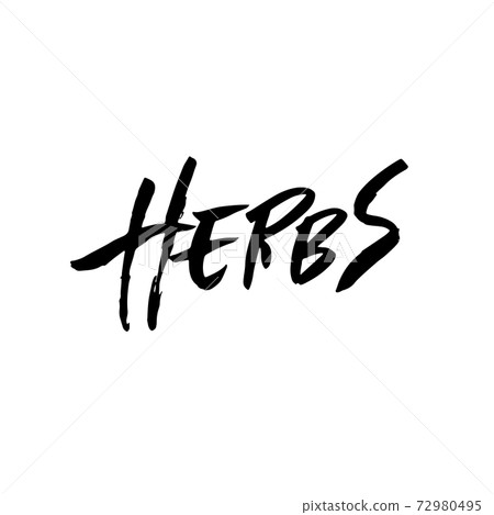 Herbs. Modern dry brush lettering. Ink... - Stock Illustration ...