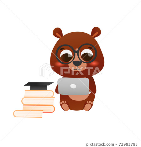 Adorable bear holding laptop and coding or... - Stock Illustration ...