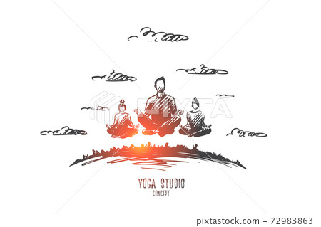Yoga studio concept. Hand drawn isolated vector. - Stock Illustration ...