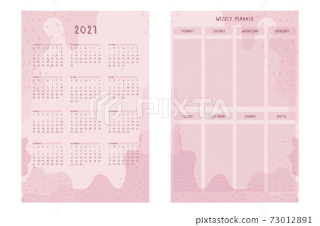 Set of 2021 wall calendar and weekly planner in... - Stock Illustration ...