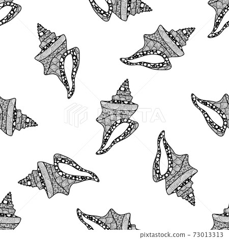 seamless pattern with conch shells on white... - Stock Illustration ...