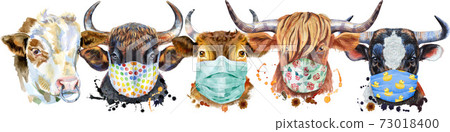 Border from watercolor portraits of bulls for... - Stock Illustration ...