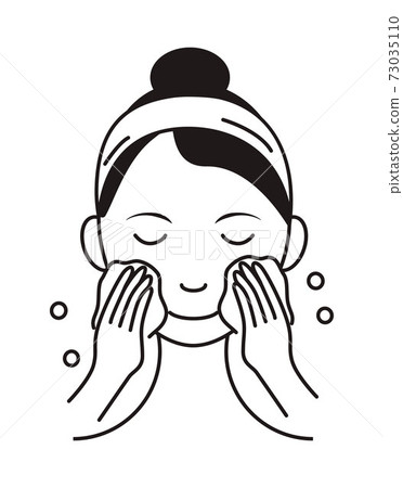 Washing face icon vector. Girl shows how to... - Stock Illustration ...