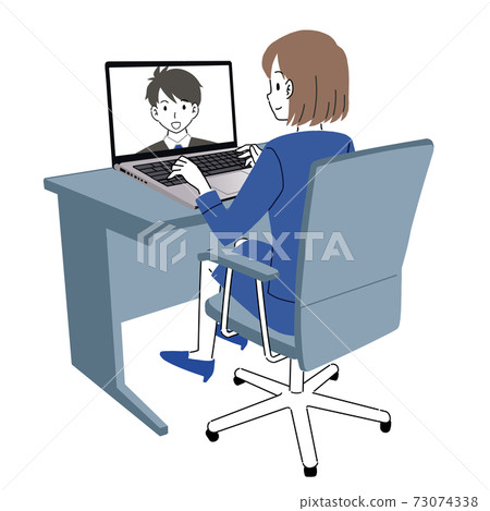 Illustration of a woman doing telework - Stock Illustration [73074338 ...