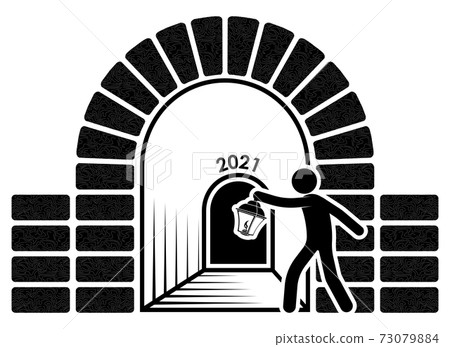 stick man, figure lights the way with lantern... - Stock Illustration ...