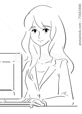 Line art illustration of a young woman in a... - Stock Illustration ...