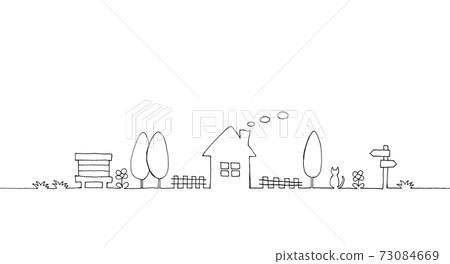 Line art illustration of countryside landscape - Stock Illustration ...