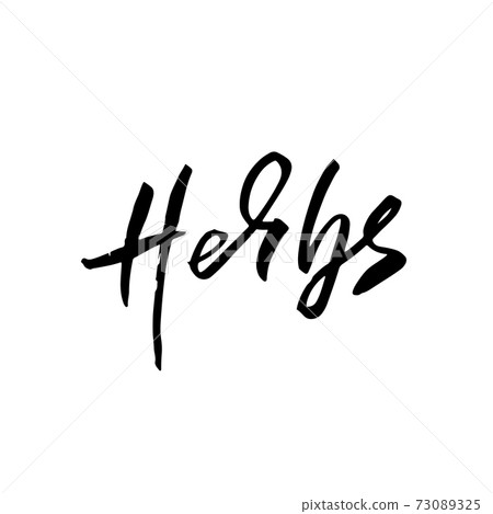 Herbs. Modern dry brush lettering. Ink... - Stock Illustration ...