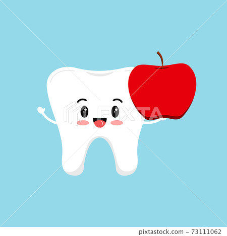 Cute tooth with apple food for dental health. - Stock Illustration ...