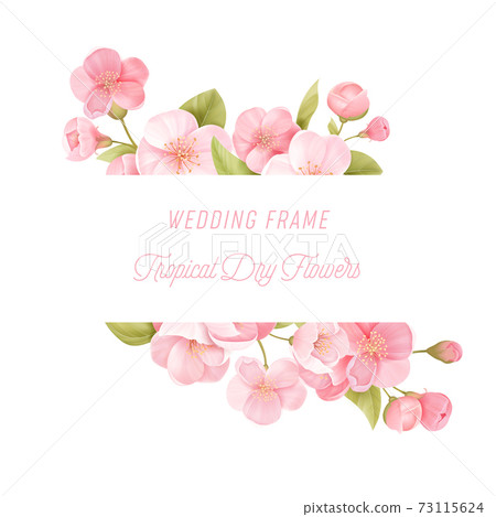 Sakura flowers realistic floral banner. Cherry... - Stock Illustration ...