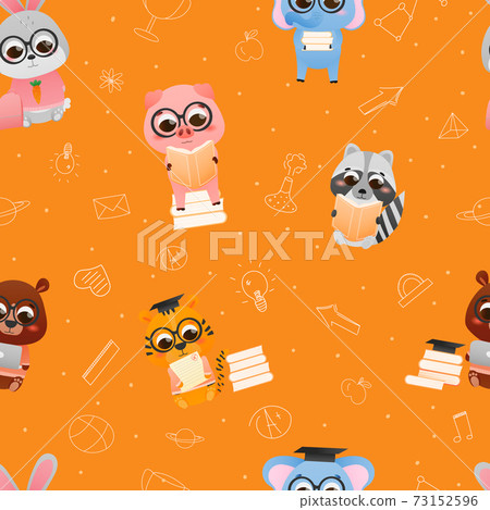 Seamless pattern with cute animals reading... - Stock Illustration ...