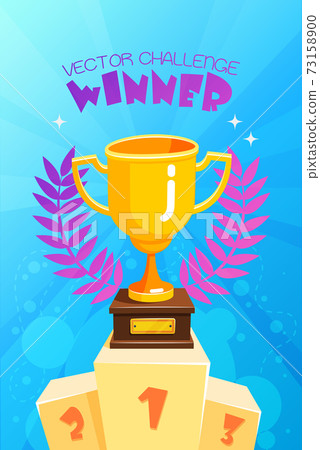 Winner Trophy On Podium Colorful Poster - Stock Illustration [73158900 ...