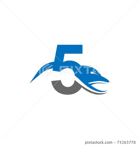 Dolphin with number 5 logo icon design concept... - Stock Illustration ...