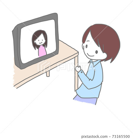 Illustration of a person talking over a monitor - Stock Illustration ...