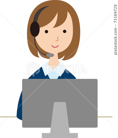 Female telephone operator looking at the monitor - Stock Illustration ...