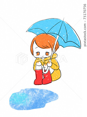 A child looking into a puddle - Stock Illustration [73170756] - PIXTA