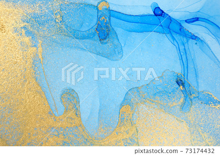 Blue and gold ink drops mixed with gold powder. - Stock Illustration ...