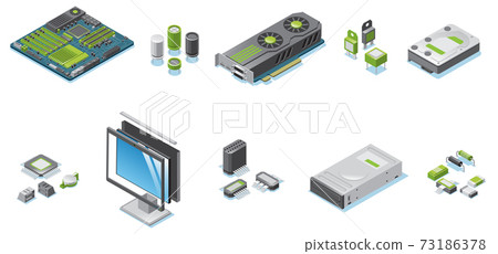 Isometric Computer Hardware Parts Set - Stock Illustration [73186378 ...